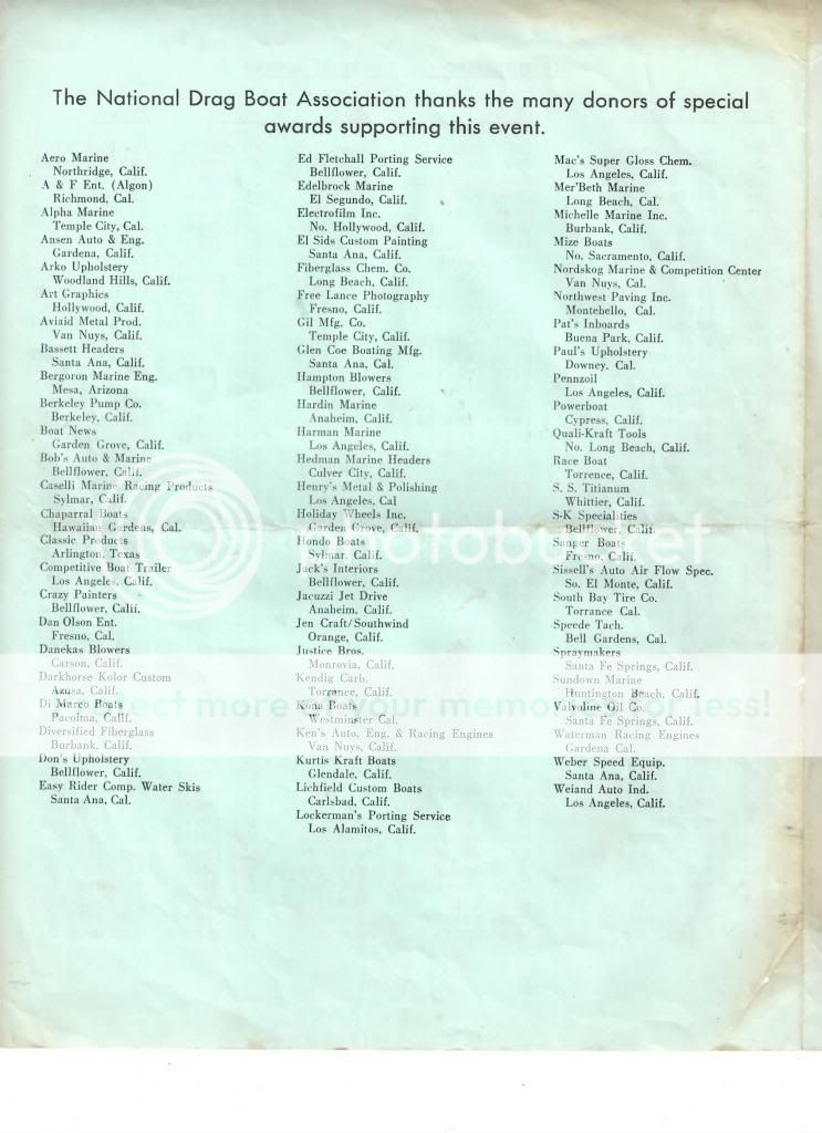 1973 Long Beach Marine Stadium NDBA Drag Boat Program... | Performance ...
